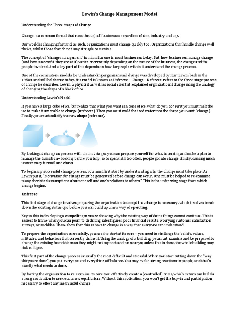 Lewin Model of Change Management | PDF | Change Management | Motivation