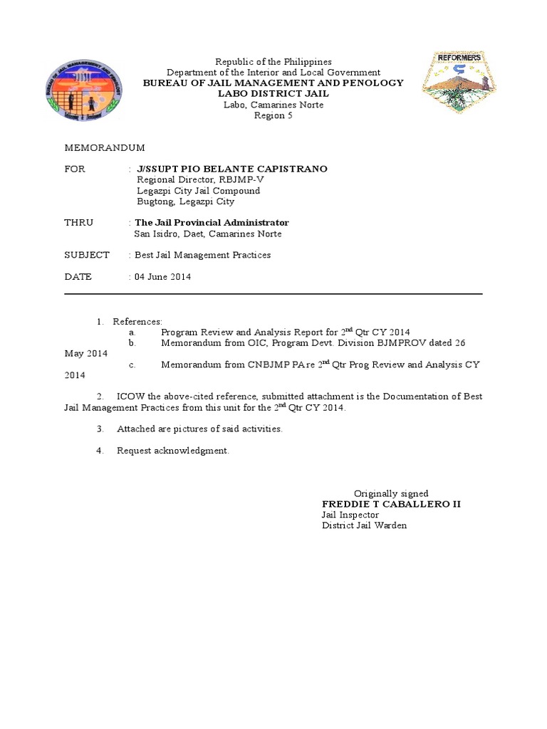 Best Jail Management Practices 2nd QTR Write Up | PDF | Welfare | Prison