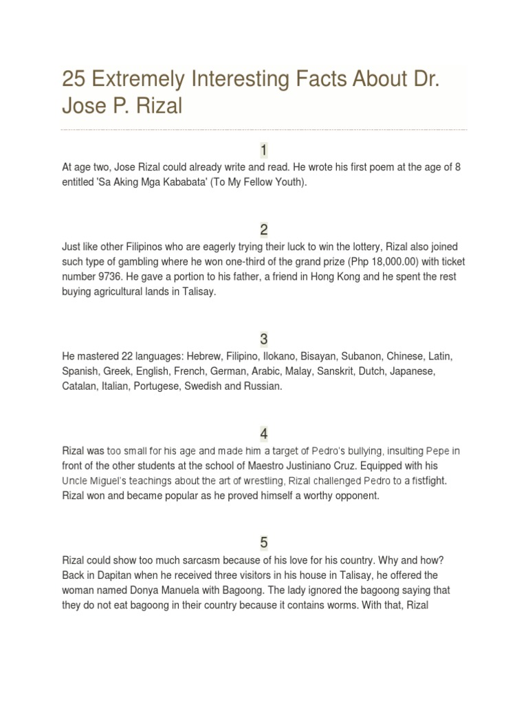 25 Extremely Interesting Facts About DR Jose Rizal | PDF