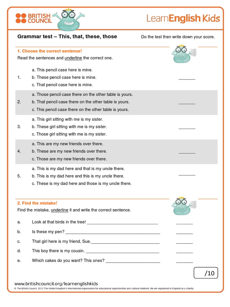 Grammar Test: This, That, These, Those | PDF | Home & Garden