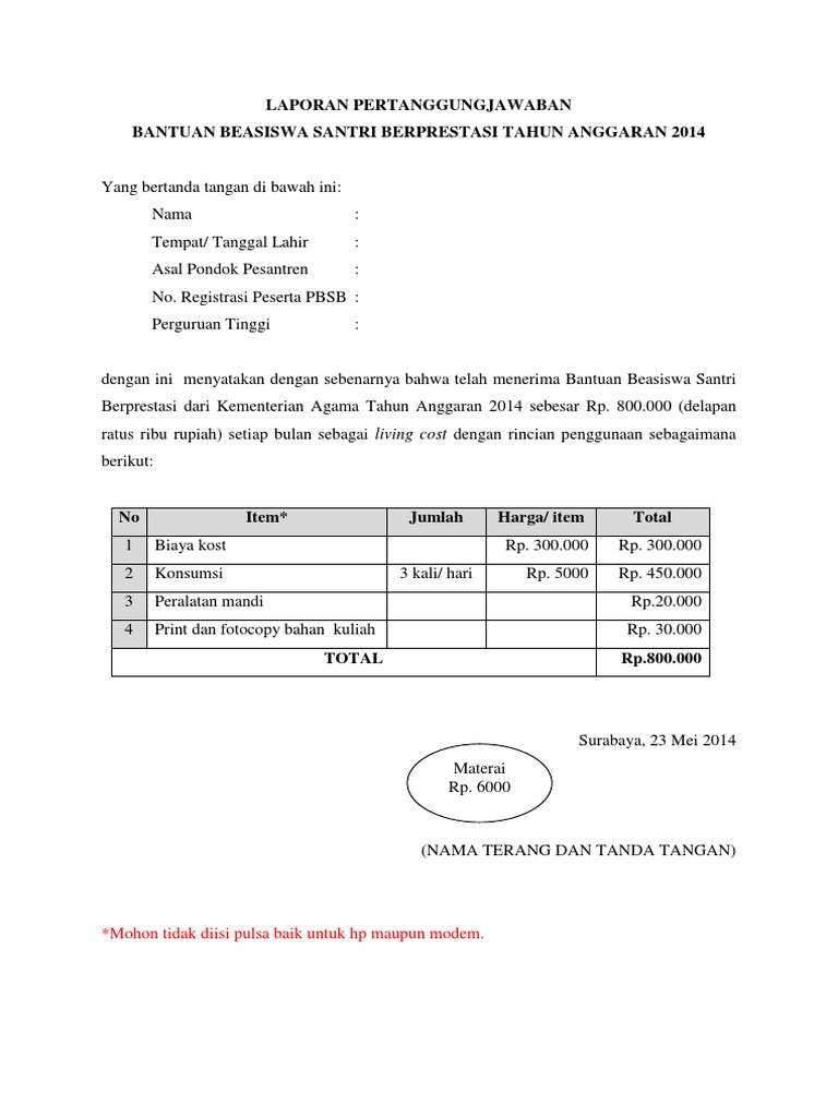 Contoh Format LPJ LC Individu | PDF