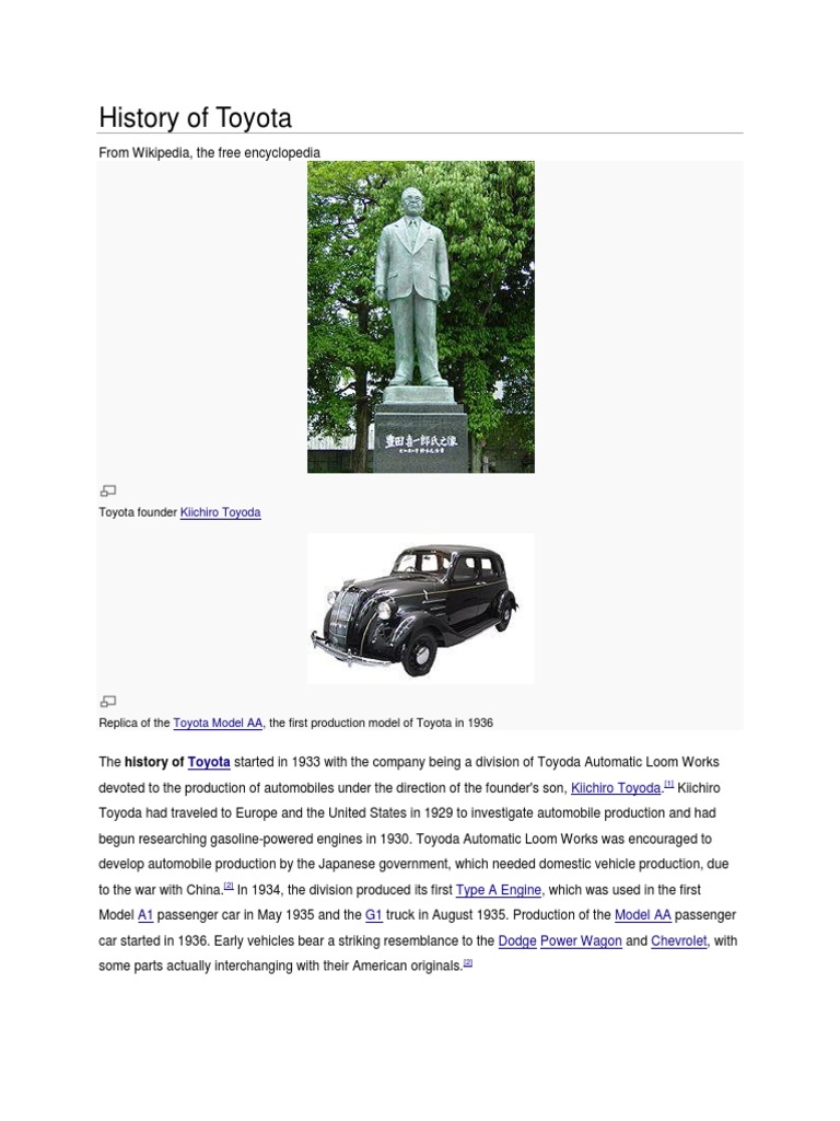 History of Toyota | PDF | Toyota | Motor Vehicle Manufacturers Of Japan