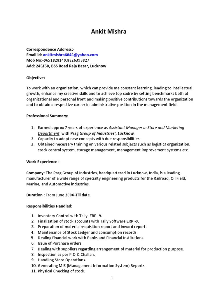 Ankit Resume 1 | PDF | Logistics | Economies