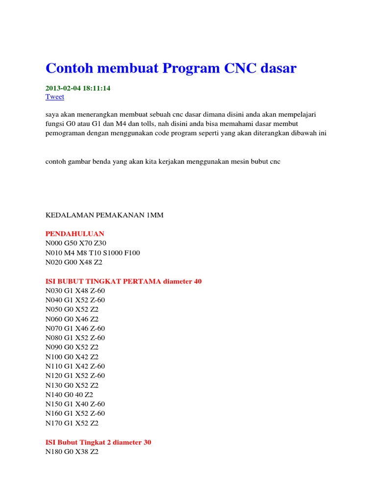 Contoh Membuat Program Bubut CNC Dasar | PDF