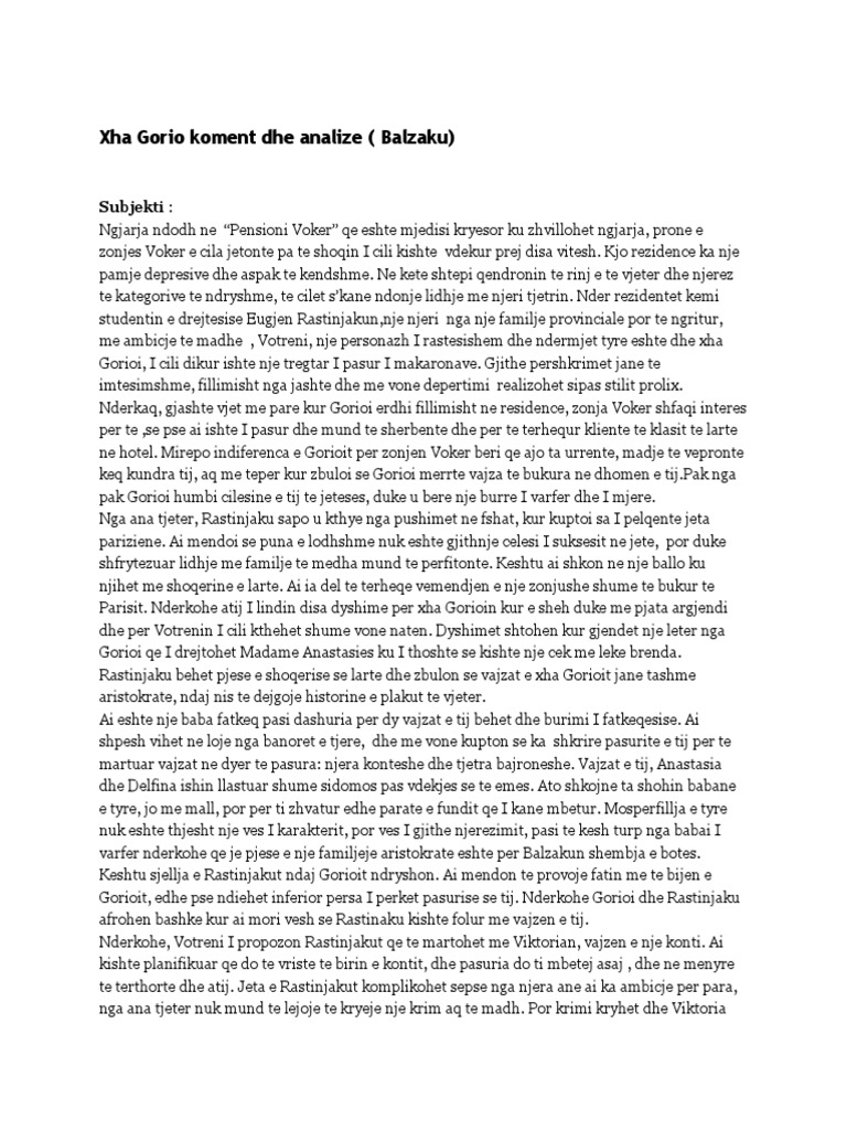 Xha Gorio Koment Dhe Analize | PDF