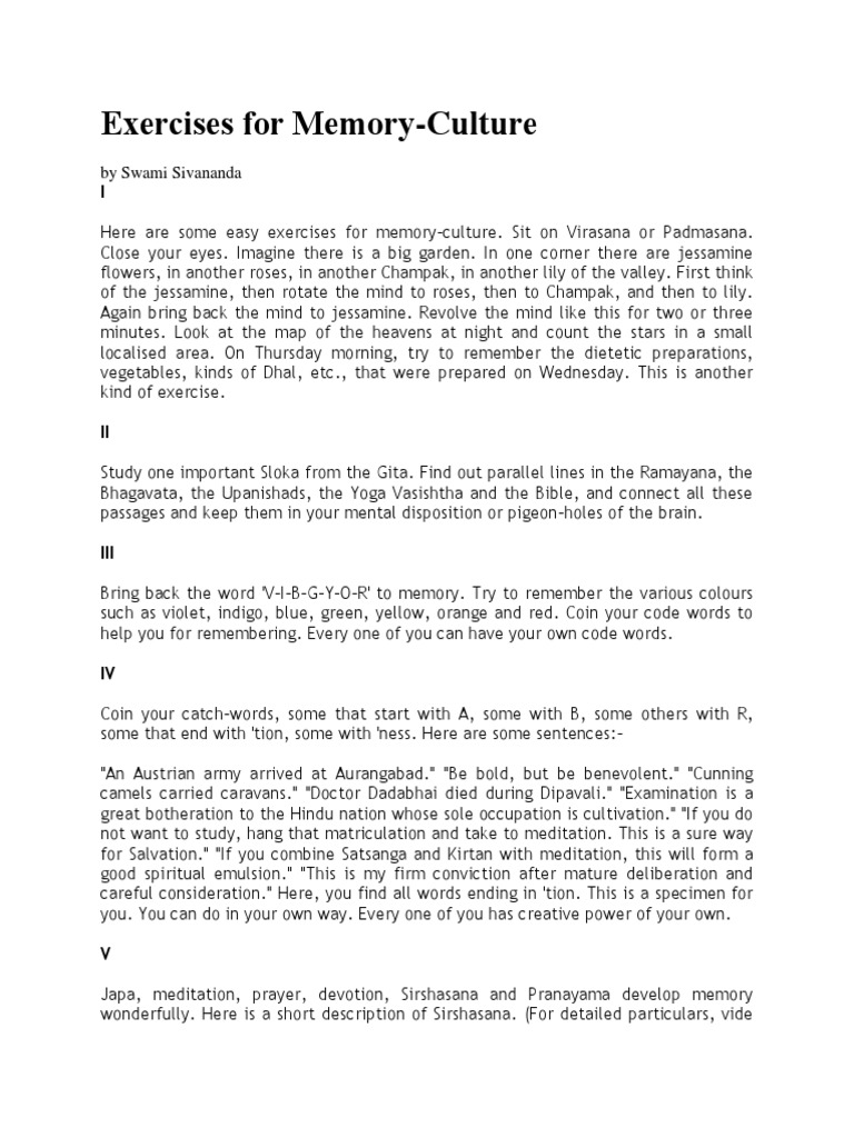 Exercises For Memory | PDF | Yoga | Asana