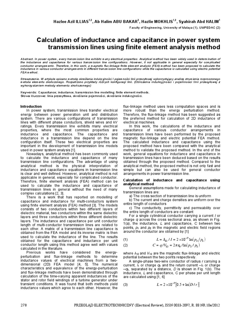 Calculation Of Inductance And Capacitance In Power System Transmission Lines Using Finite