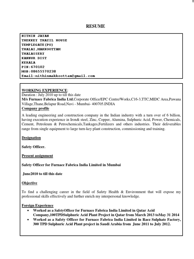 Nithin Resume | PDF | Safety | Business