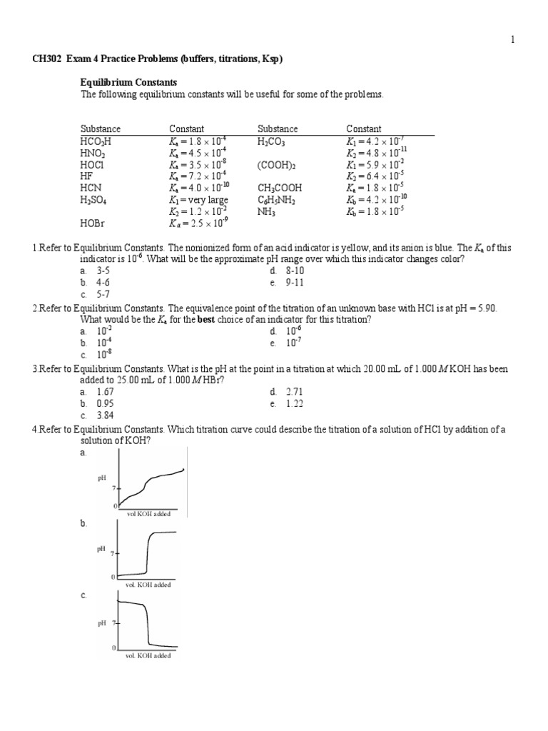 Gen Chem II Exam 4 Titration, KSP Practice Problems f08 | PDF | Ph ...