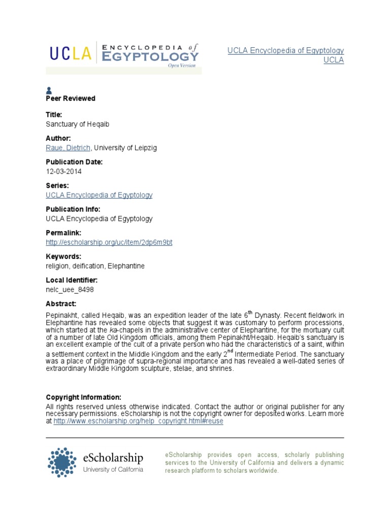 Raue, UCLA (2014), El Santuario de Heqaib | PDF | Dynasties Of Ancient ...