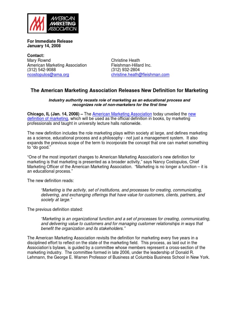 AMA's New Definition of Marketing | PDF | Marketing | The United States