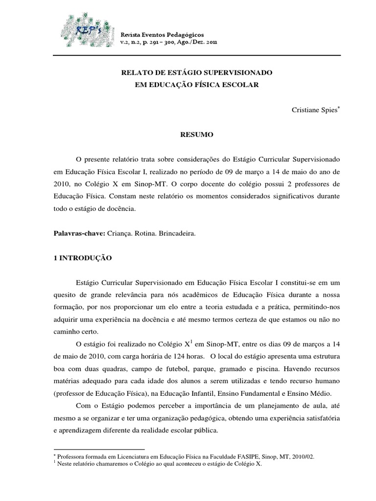 Modelo de Relatorio de Estagio PDF | PDF | Aprendizado | Pedagogia