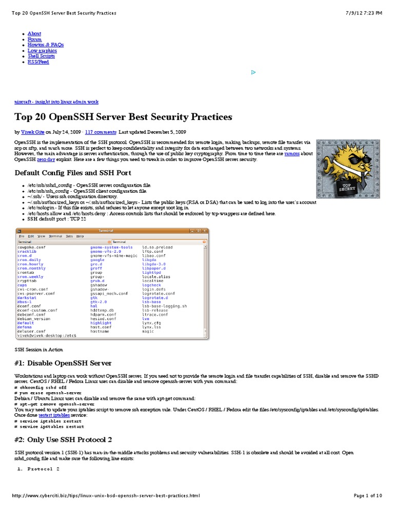 Top 20 OpenSSH Server Best Security Practices | PDF | Secure Shell | Superuser