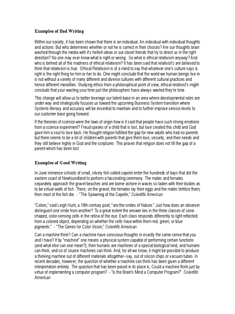 Bad Writing Examples and Analysis | PDF | Relativism | Thought