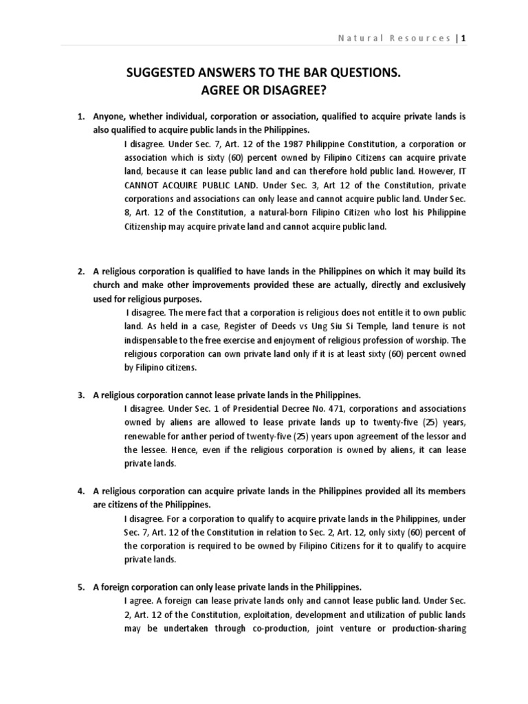 Suggested Answers To The Bar Questions | PDF | Lease | Citizenship