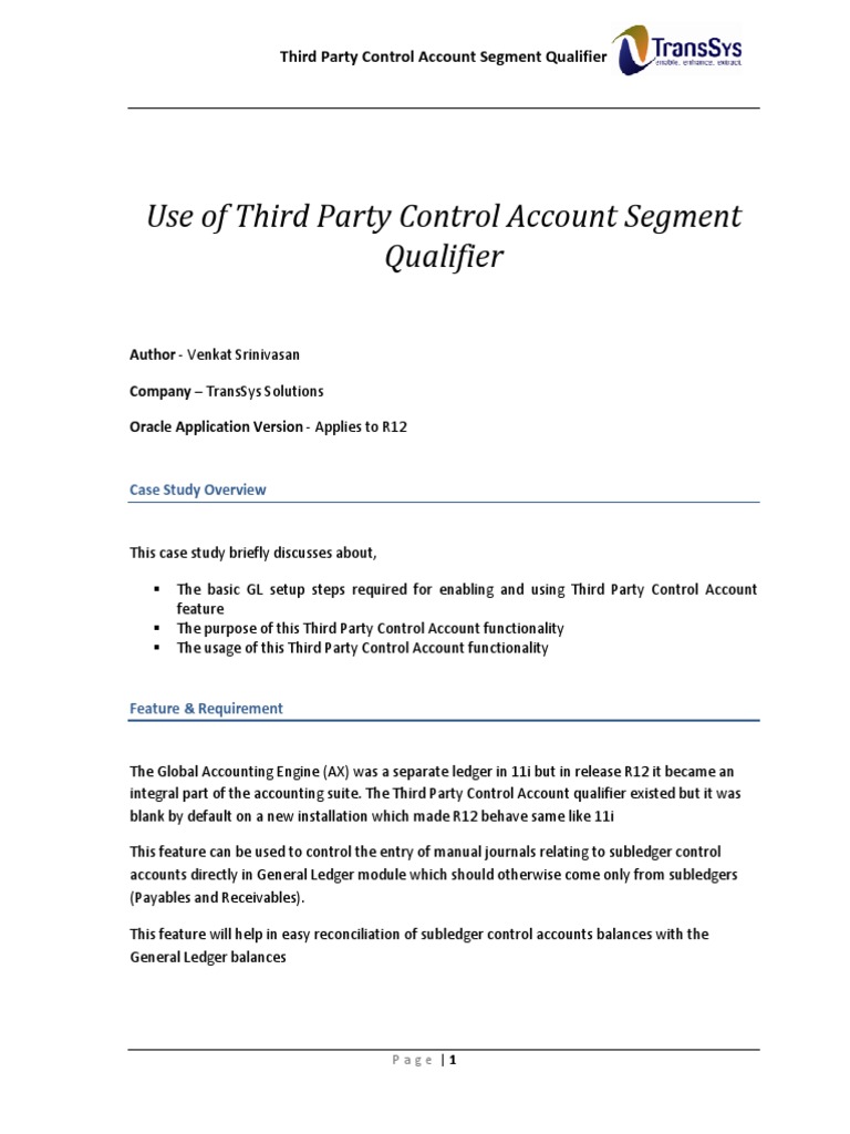 Third Party Control Account Segment Qualifier - Case Study | PDF ...