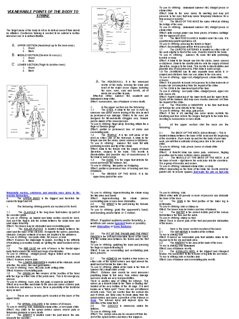 Vulnerable Points of The Body | PDF | Neck | Hand