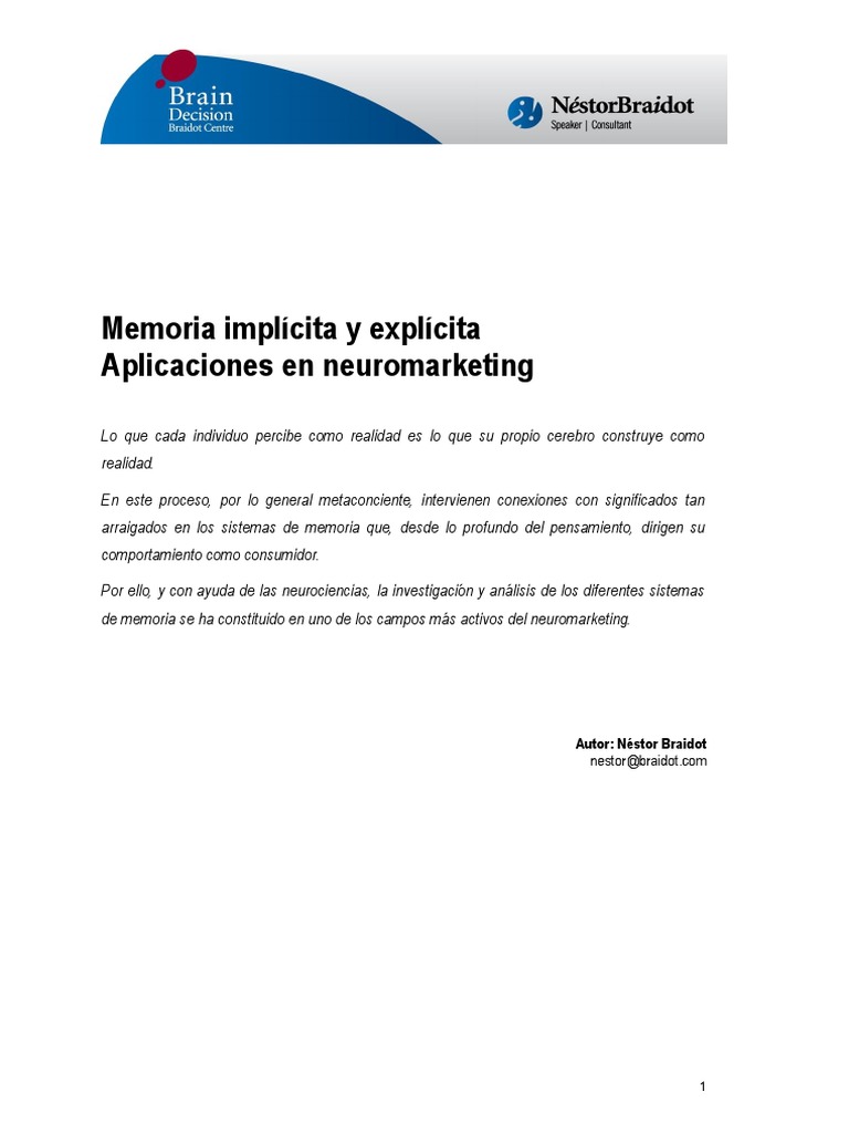 Memoria Implícita y Explícita en Neuromarketing | PDF | Memoria | Cerebro