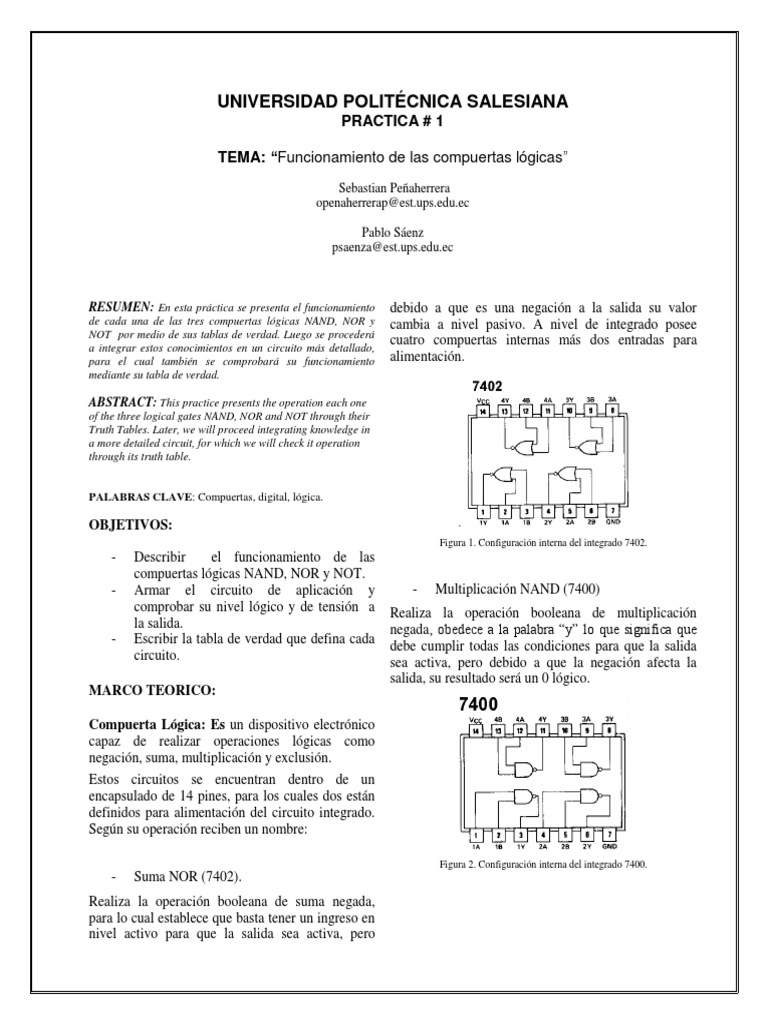 Manejo de Compuertas Logicas NAND, NOR y Una NOT (Inversor) | PDF ...