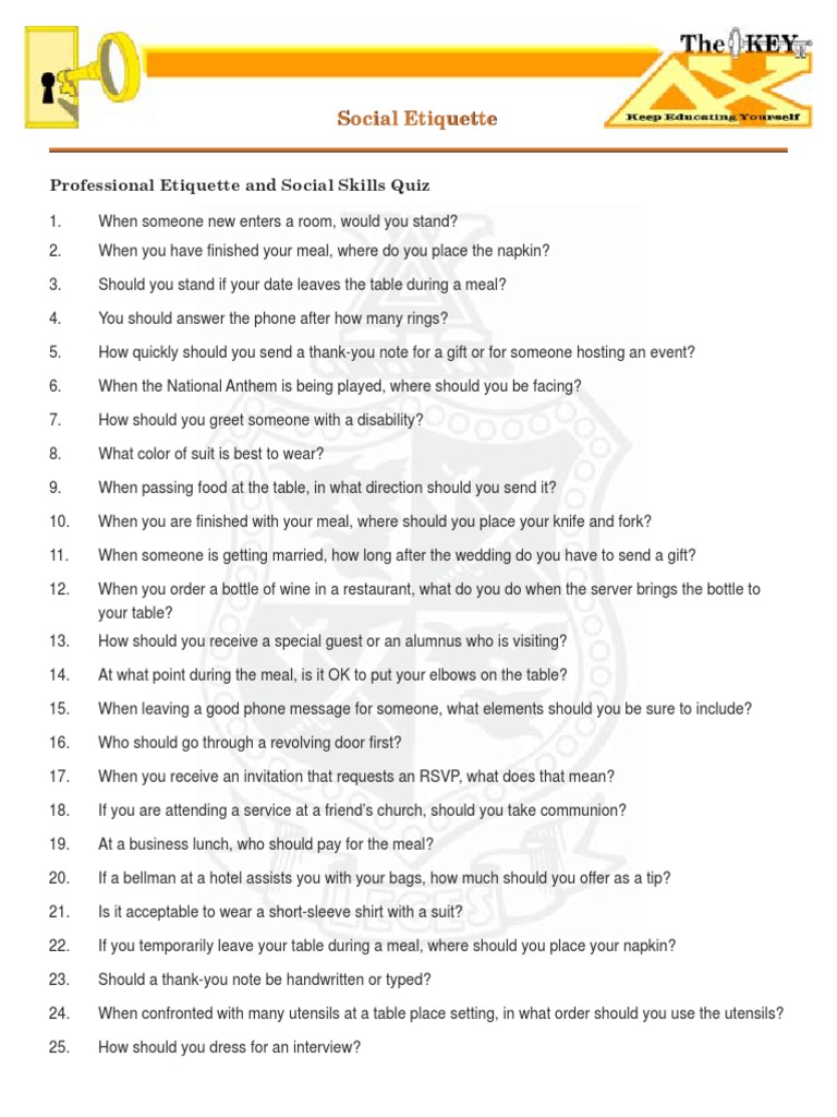 Social Etiquette Quiz | PDF