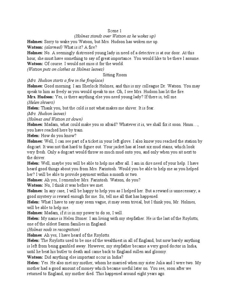 speckled band script complete - google docs | Sherlock Holmes | Dr. Watson