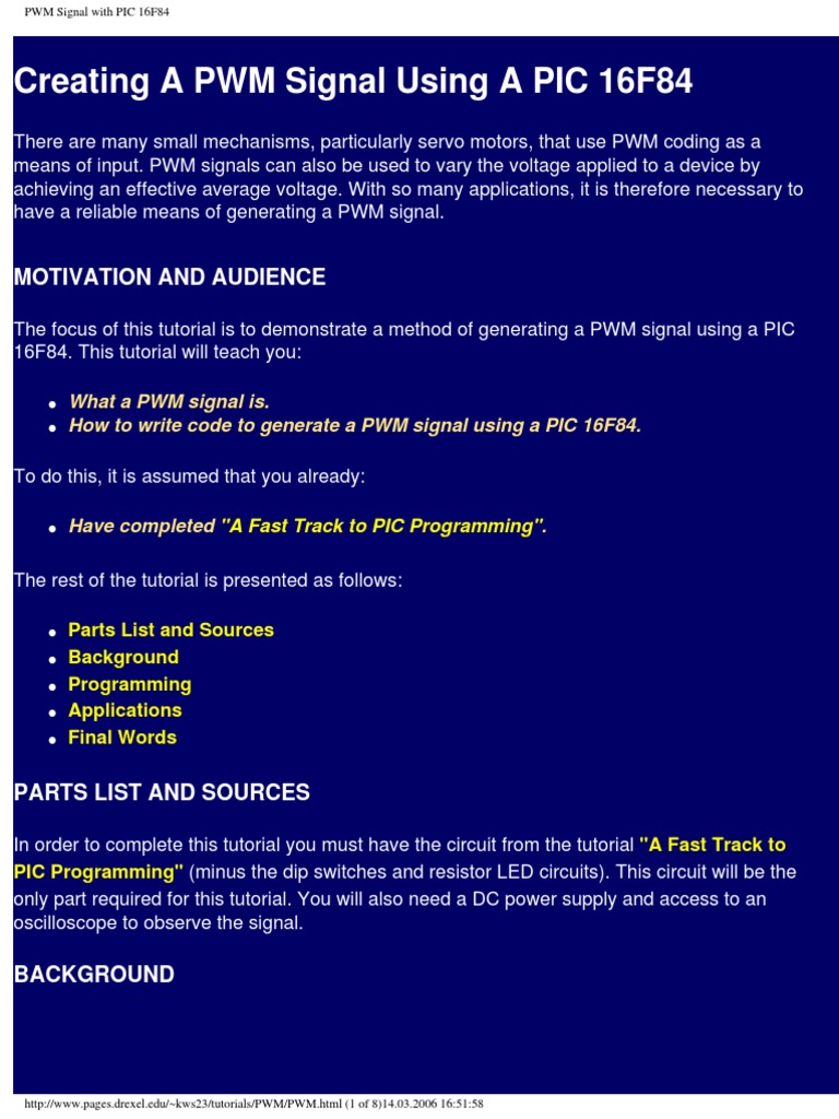 PWM Signal With PIC 16F84 | PDF | Pic Microcontroller | Source Code