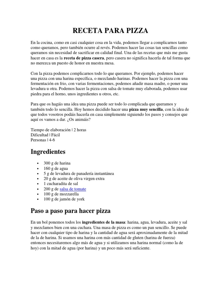 Receta para Pizza | PDF | Pizza | De masa fermentada