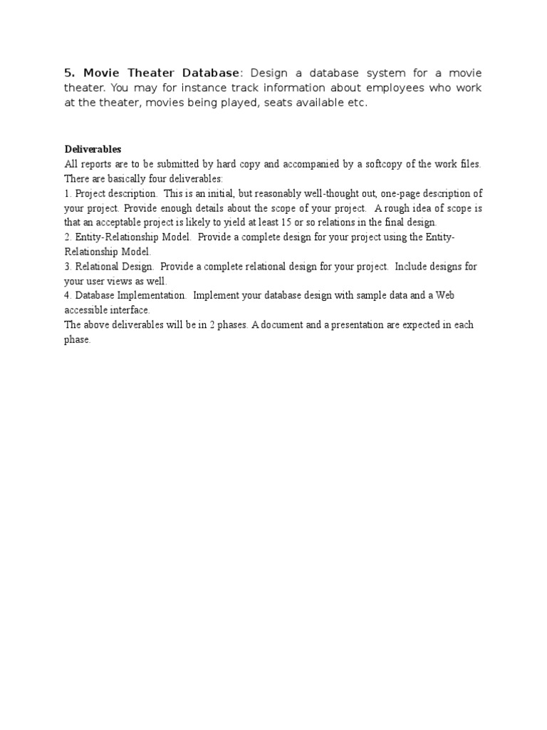 Movie Theater Database: Design A Database System For A Movie | PDF ...
