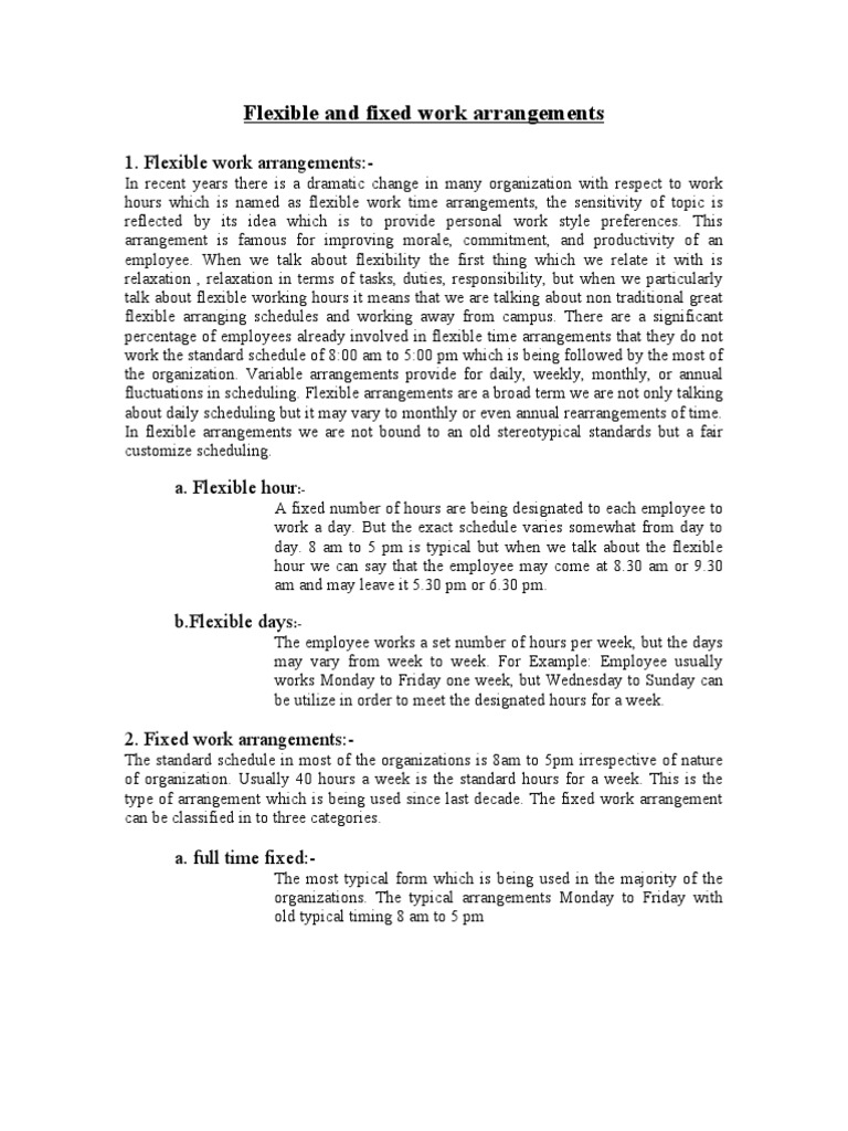 Flexible vs Fixed Work Arrangements | PDF | Working Time | Business