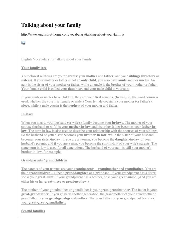 Talking About Your Family | PDF | Family | Grandparent