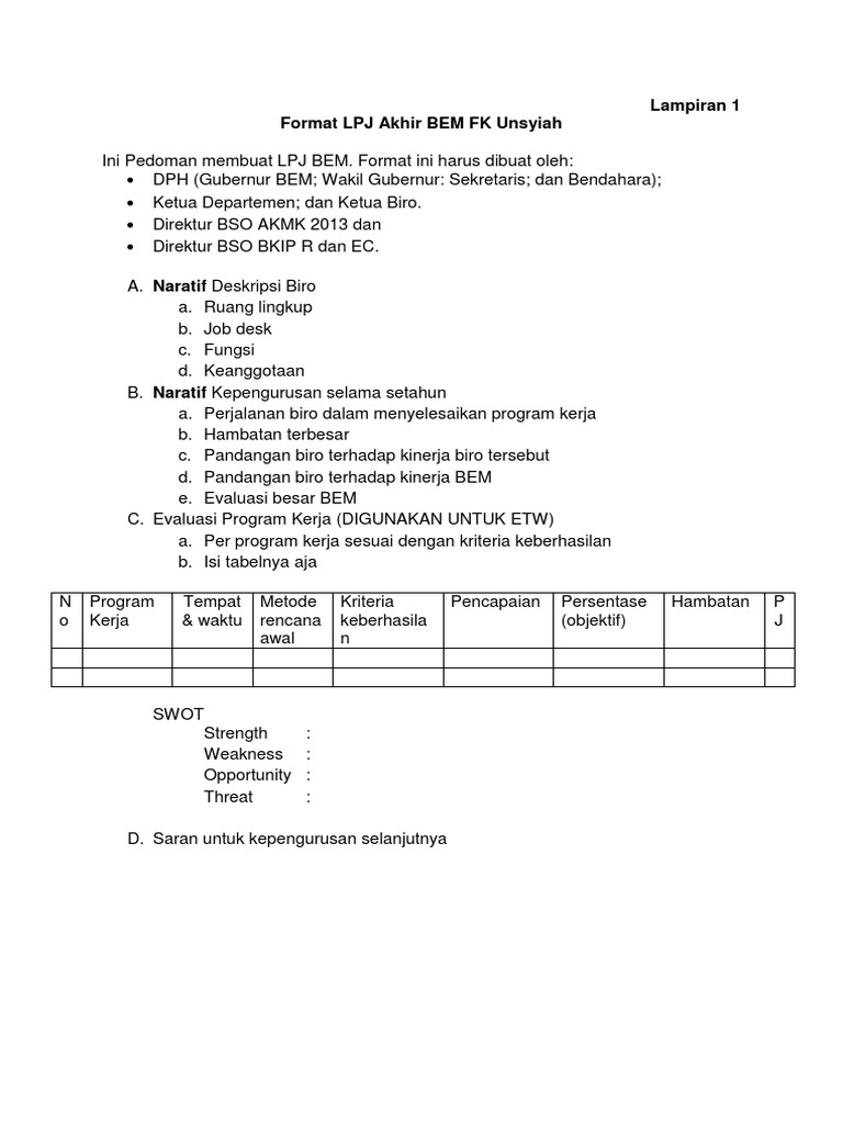 Contoh Format LPJ BEM FK | PDF