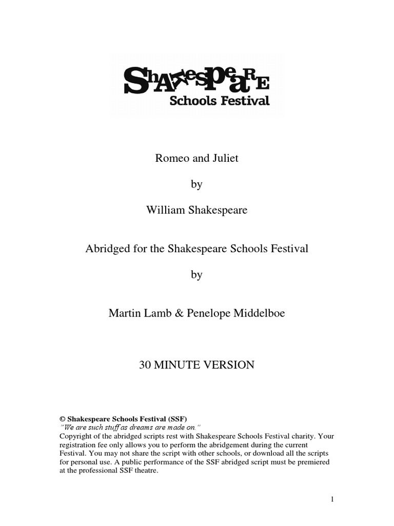 Romeo and Juliet 30 Minute Version PDF | Download Free PDF | Characters ...