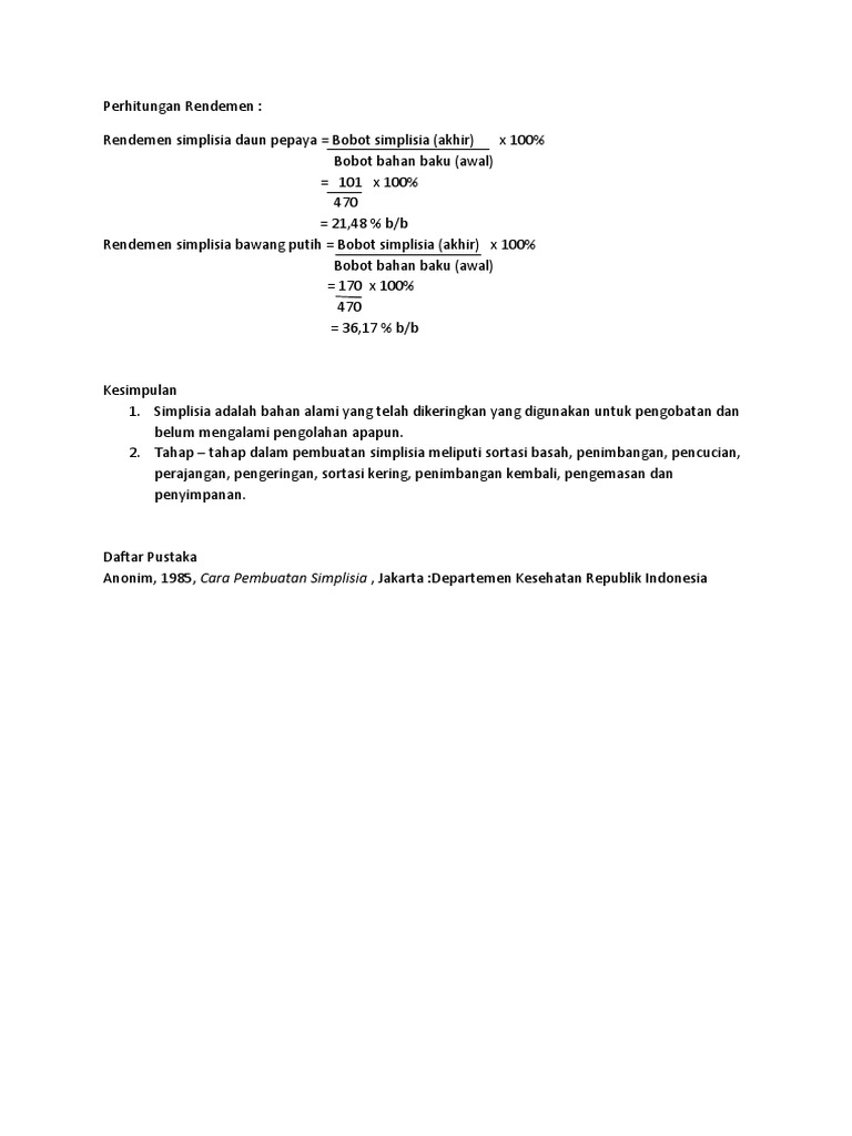 Perhitungan Rendemen | PDF | Memasak, Makanan, & Anggur | Sains ...