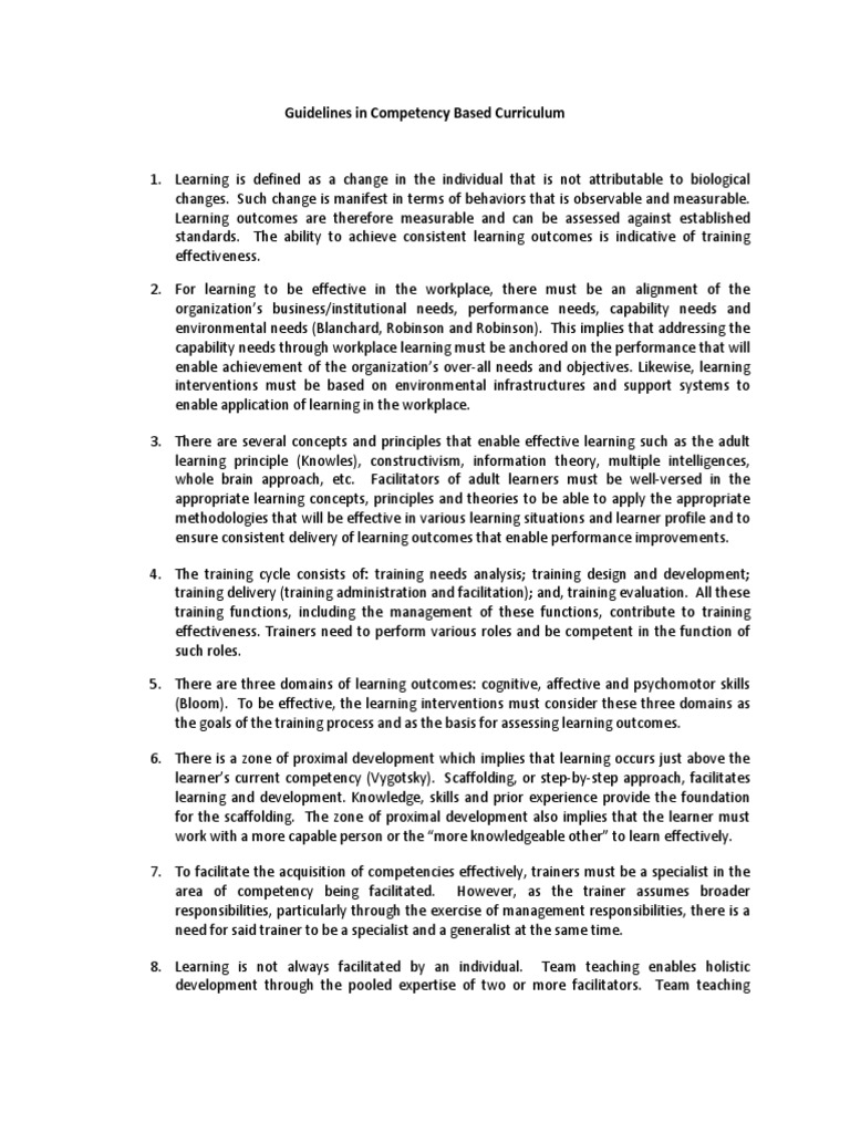 Guidelines in Competency Based Curriculum | PDF | Facilitator ...