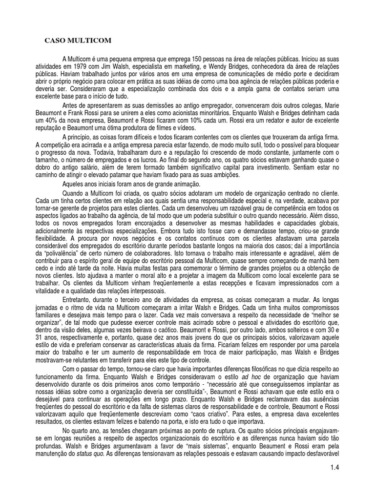 Caso Multicom - Estudo Dirigido | PDF | Tempo | Qualidade (negócios)