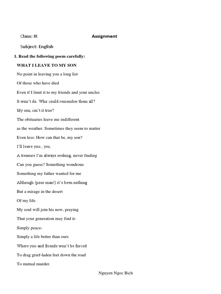 Assignment-4 Class 9 English | PDF | Poetry