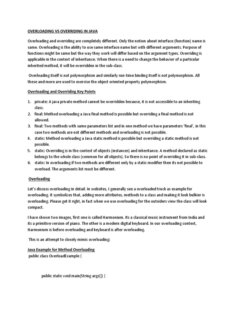 Overloading Vs Overriding In Java Pdf Method Computer Programming Inheritance Object