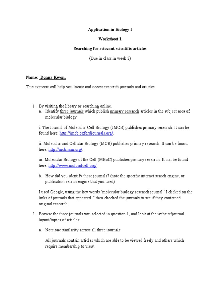 Drexel University Bio 207 AppBio1 Assignment Worksheet 1 | PDF | Gene | Dna