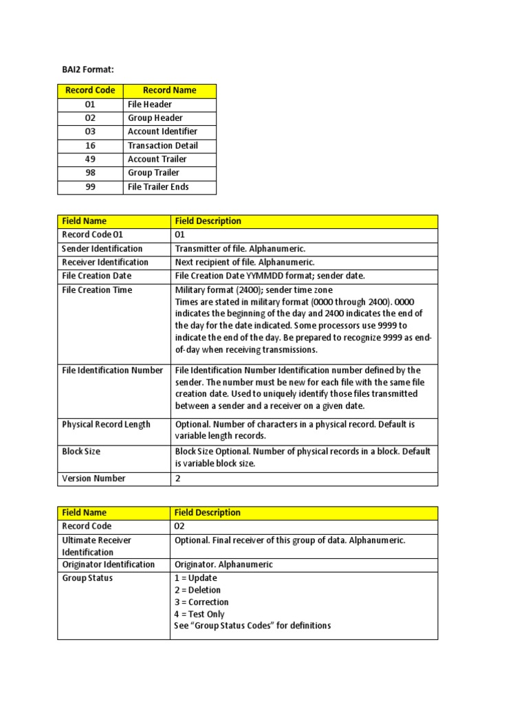 BAI2 Format | Debits And Credits | Computer Data