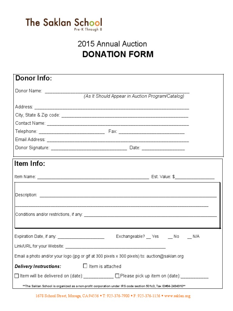2015 Auction Donation Form | PDF | Finance & Money Management