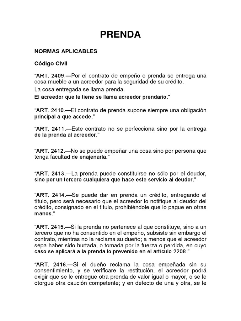 Prenda - Derecho Civil | Pagos | Propiedad
