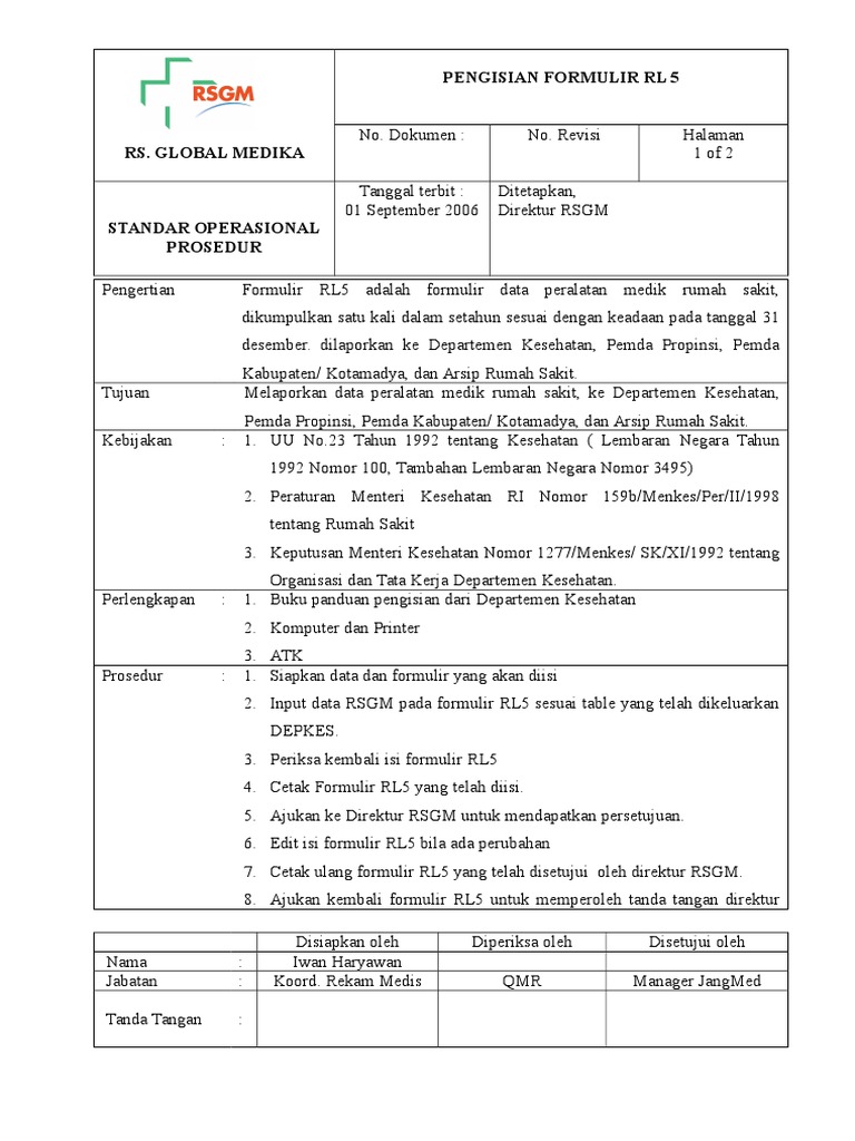 Sop Formulir Rl5 | PDF