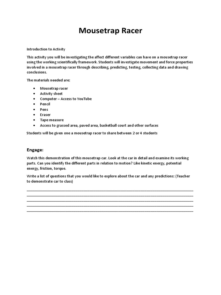 Mousetrap Racer: Exploring Motion & Forces | PDF | Speed | Force