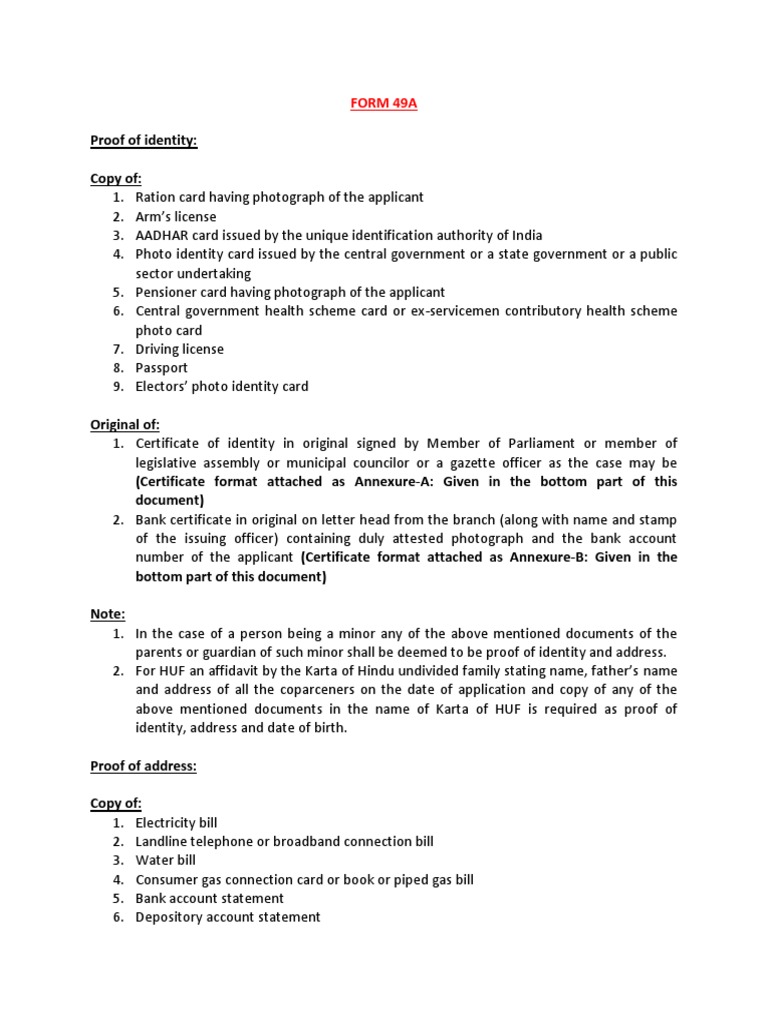 List of Documents For Proof of Identity Proof of Address and DOB Proof ...