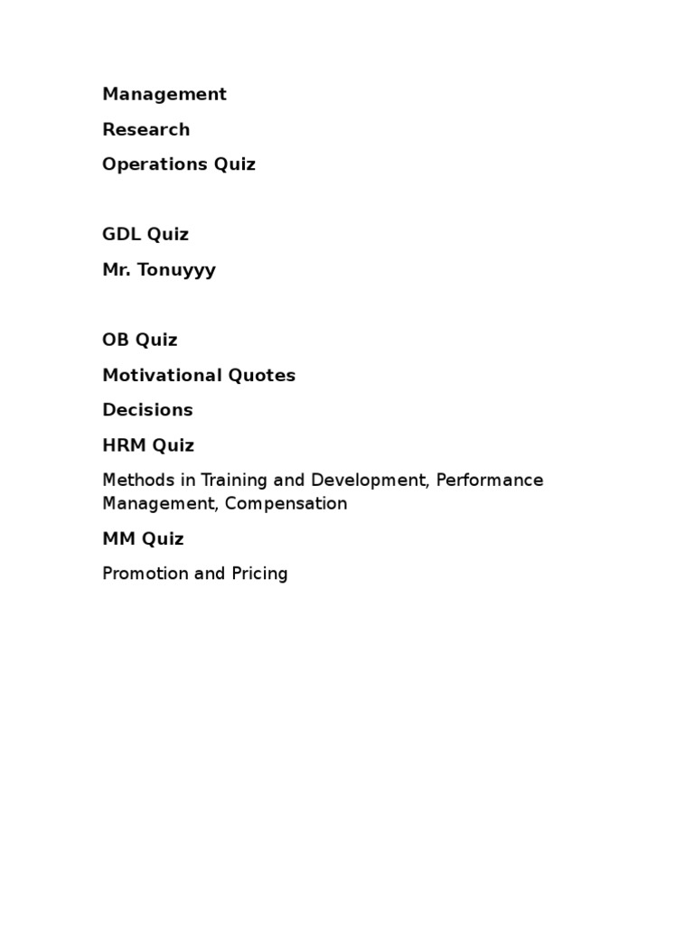 Management and HRM Quiz Collection | PDF