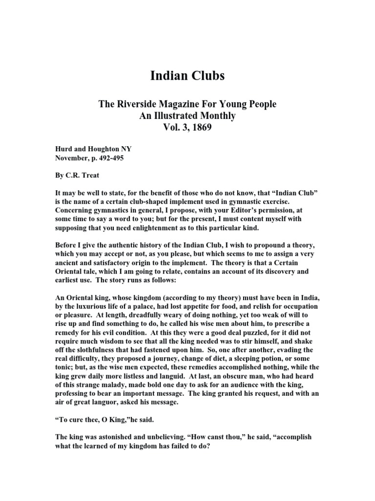 Indian Clubs: The Riverside Magazine For Young People An Illustrated ...