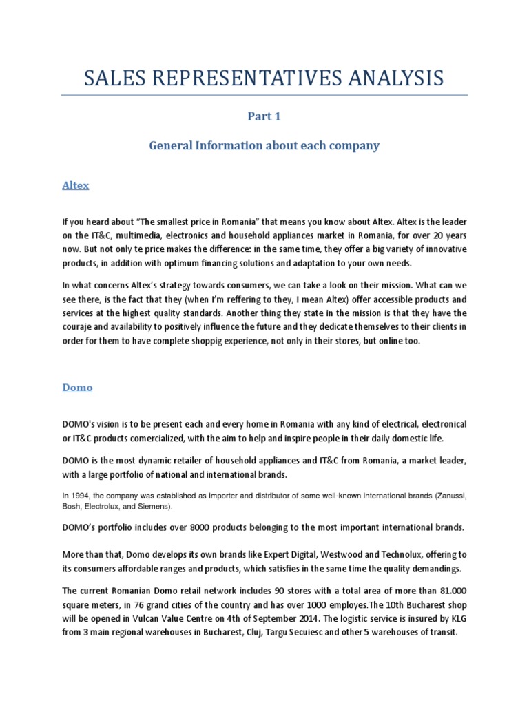 Sales Representatives Analysis | PDF | Retail | Sales