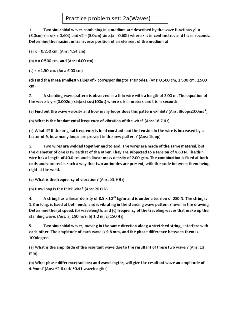 Problem Set Unit 2A | PDF | Wavelength | Waves