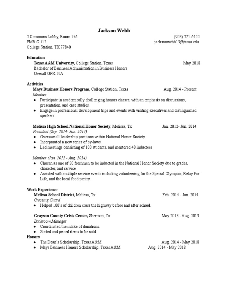 Jackson Webb: Education Texas A&M University, College Station, Texas ...