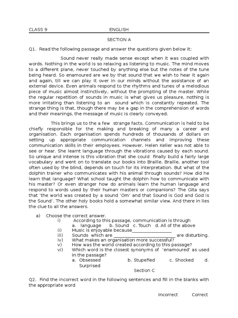 Class 9 CBSE English Assignment | English Language | Cognitive Science